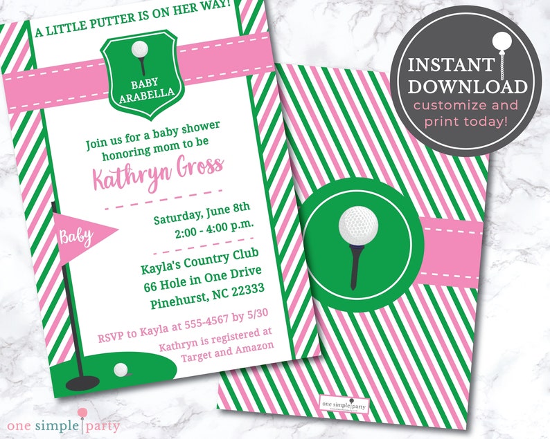 Editable Girl Golf Baby Shower Invitation (instant Download) - Etsy