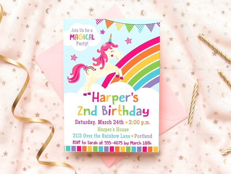 EDITABLE Rainbow Unicorn Birthday Invitation Unicorn - Etsy