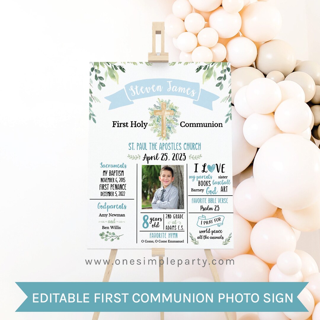 EDITABLE Greenery First Communion Photo Poster, First Communion Gift ...