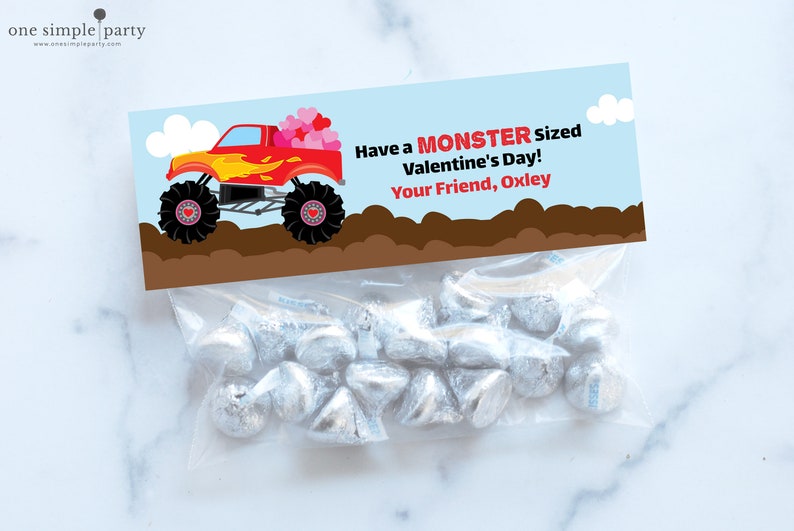 EDITABLE Monster Truck Valentine Bag Topper Kids Valentine - Etsy