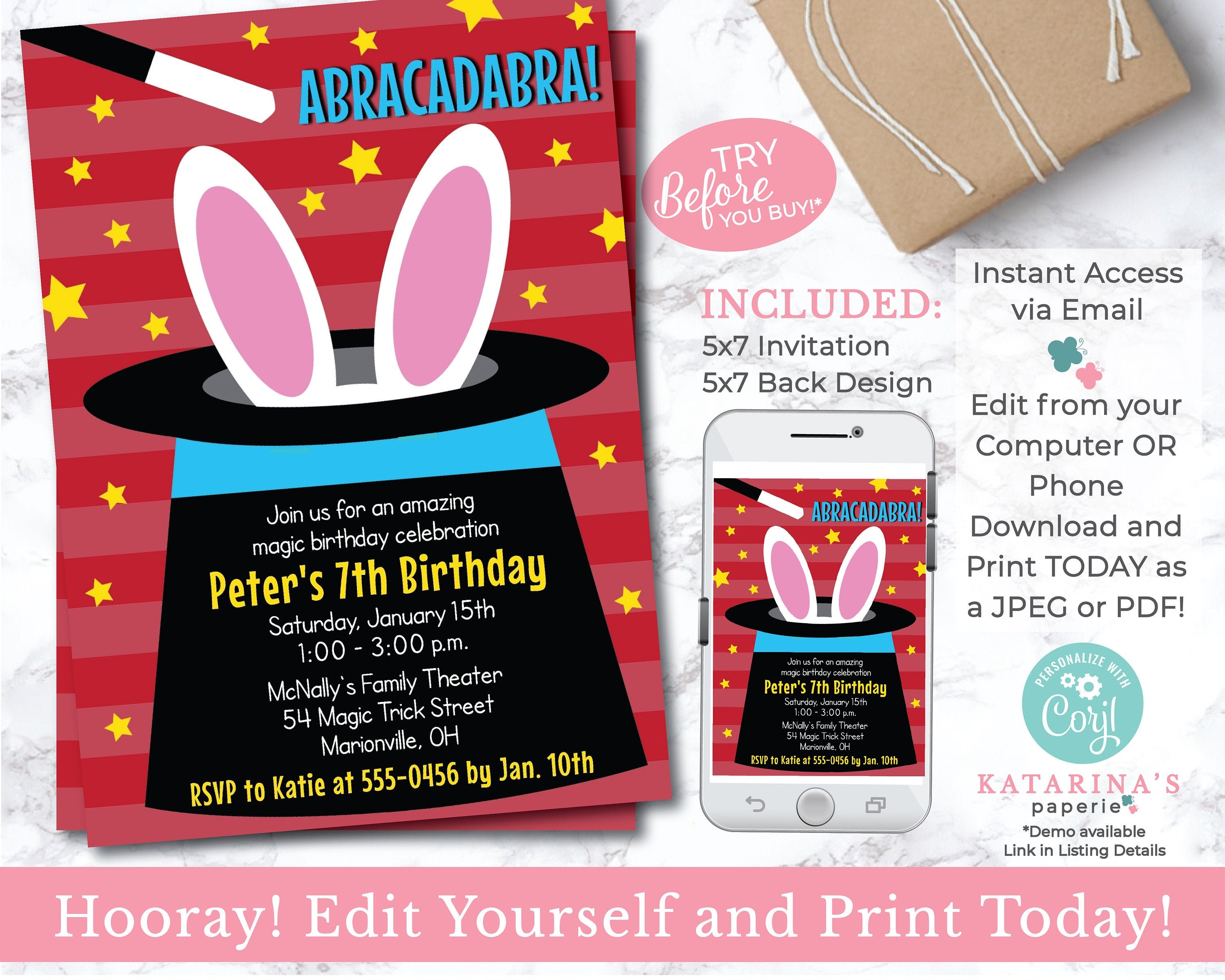 EDITABLE Boy Magic Birthday Party Invitation Magician | Etsy