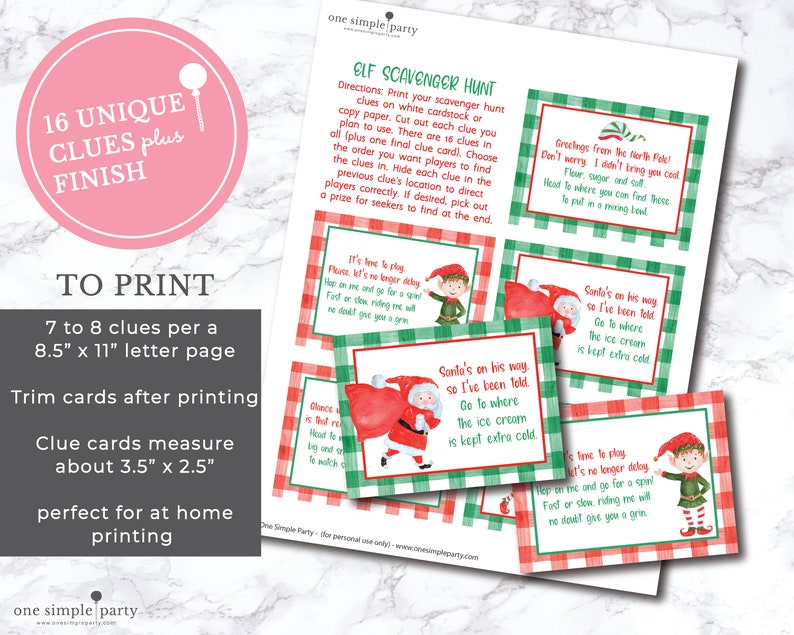 Printable Elf Treasure Hunt: Christmas Scavenger Game (instant Download ...