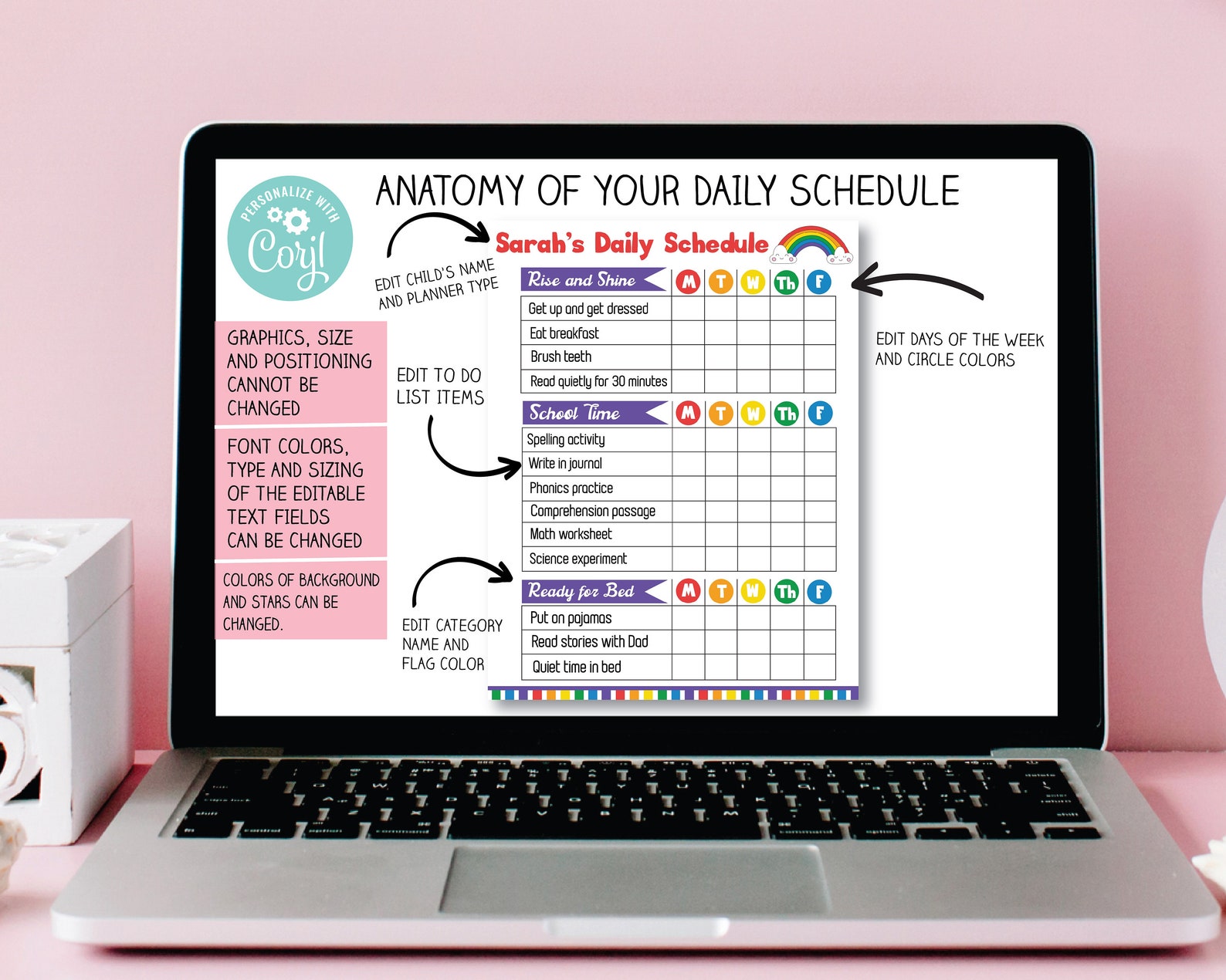 EDITABLE Rainbow School Schedule Daily Schedule Kids Daily | Etsy