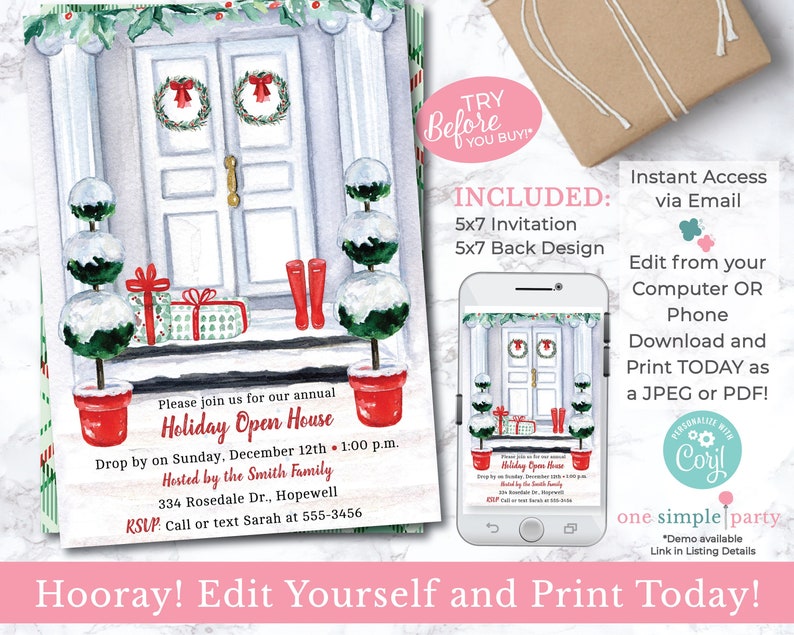 EDITABLE Christmas Open House Invitation Christmas Party - Etsy