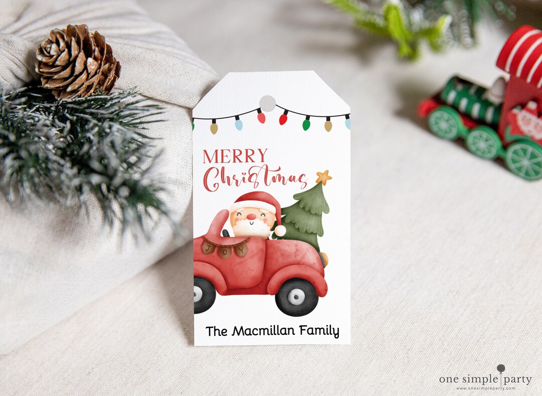 EDITABLE Santa Truck Christmas Tag - Cute Christmas Gift Tag - Holiday ...