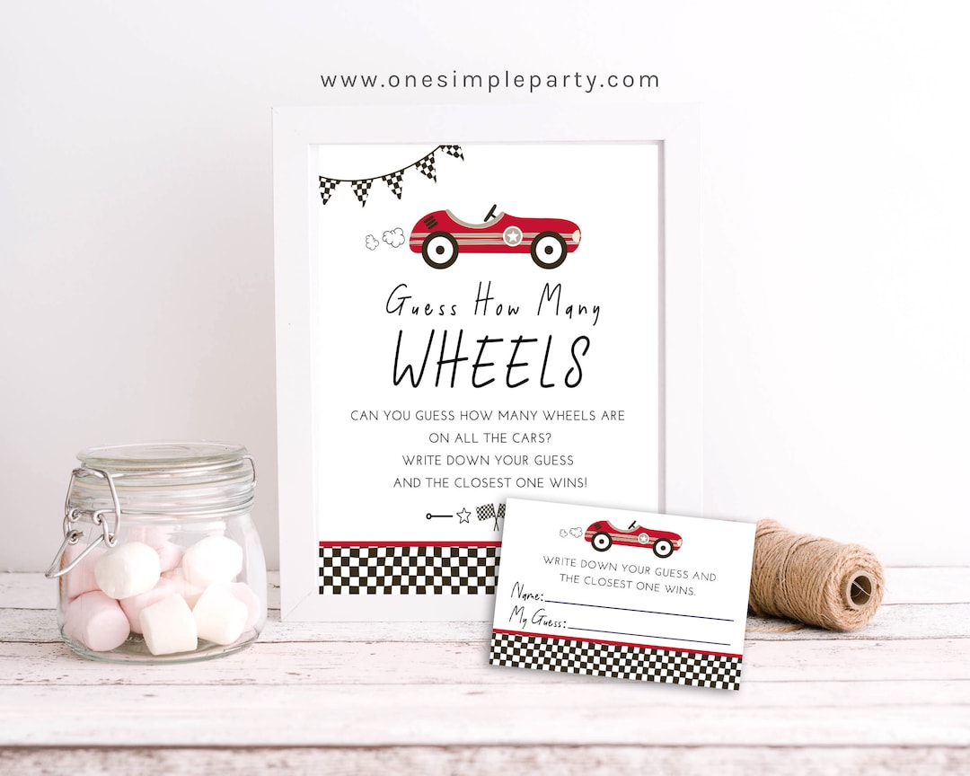 Red Race Car Party Game Guess How Many Wheels - Race Car Party - Race ...