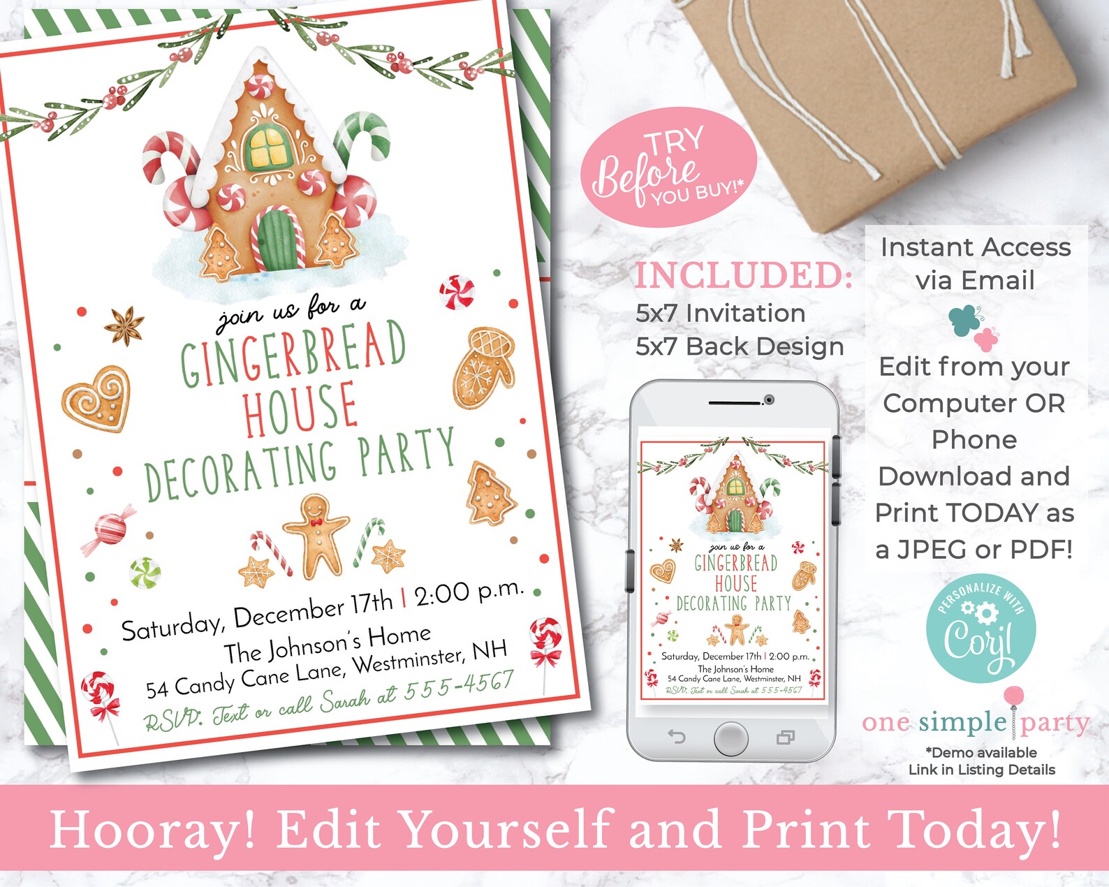 EDITABLE Gingerbread House Decorating Party Invite - Etsy