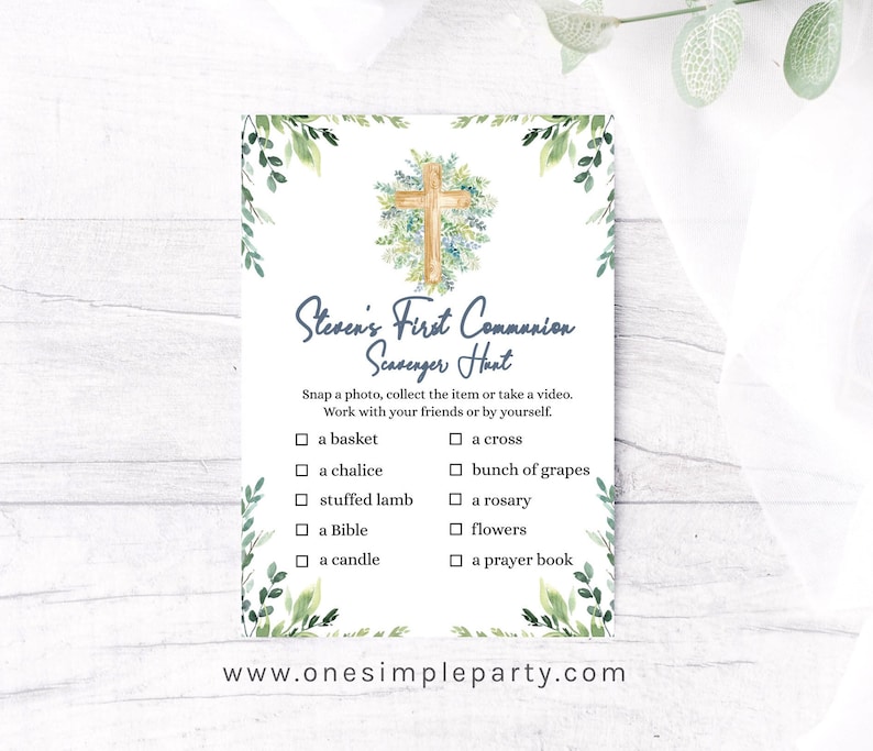 EDITABLE Greenery First Communion Scavenger Hunt First Holy - Etsy