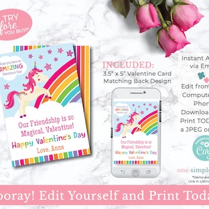 EDITABLE Rainbow Unicorn Valentines Unicorn Valentine - Etsy