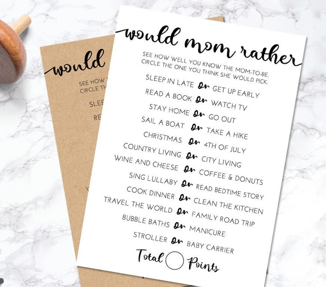 Would Mom Rather Baby Shower Game - How Well Do You Know Mom Quiz - Who ...