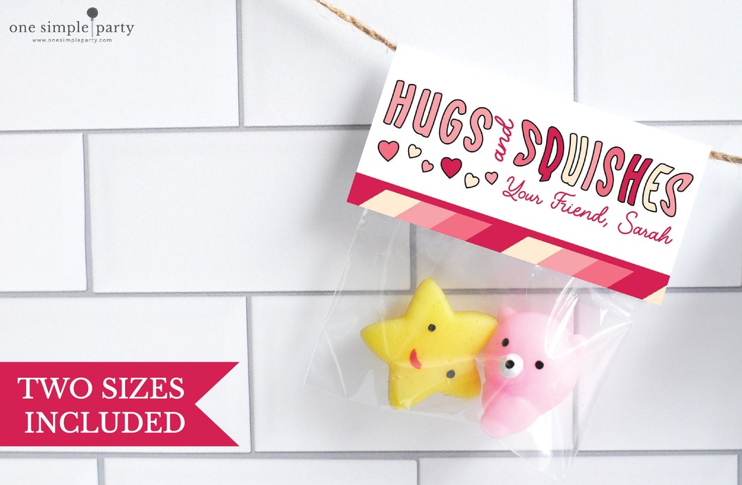 EDITABLE Red Hugs and Squishes Valentine Bag Topper, Kids Valentine ...