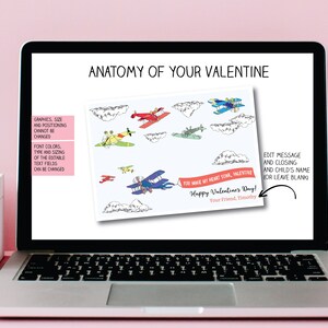 EDITABLE Vintage Airplane Valentine Bag Topper, Kids Valentine, Plane ...