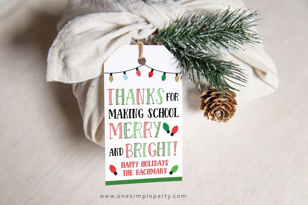 EDITABLE Merry and Bright School Christmas Gift Tags - Christmas Gift ...