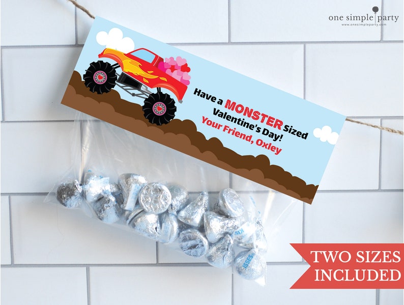EDITABLE Monster Truck Valentine Bag Topper, Kids Valentine, Boy ...