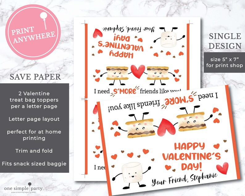 EDITABLE Smores Valentine Bag Topper Kids Valentine Smores - Etsy