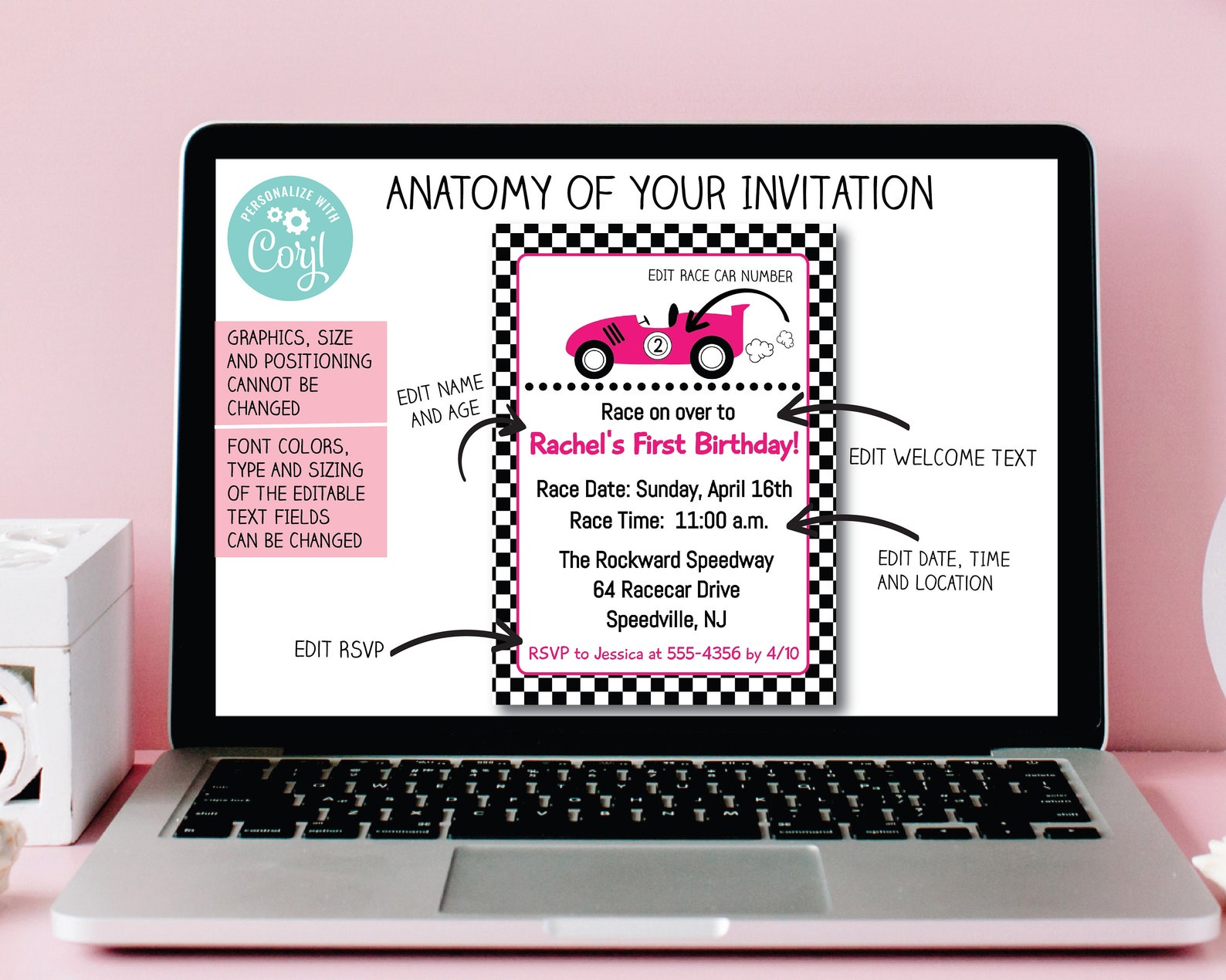 EDITABLE Girl Race Car Birthday Invitation Race Car Birthday - Etsy