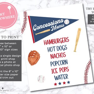 EDITABLE Baseball Concessions Sign - Baseball Party - Concessions Menu ...