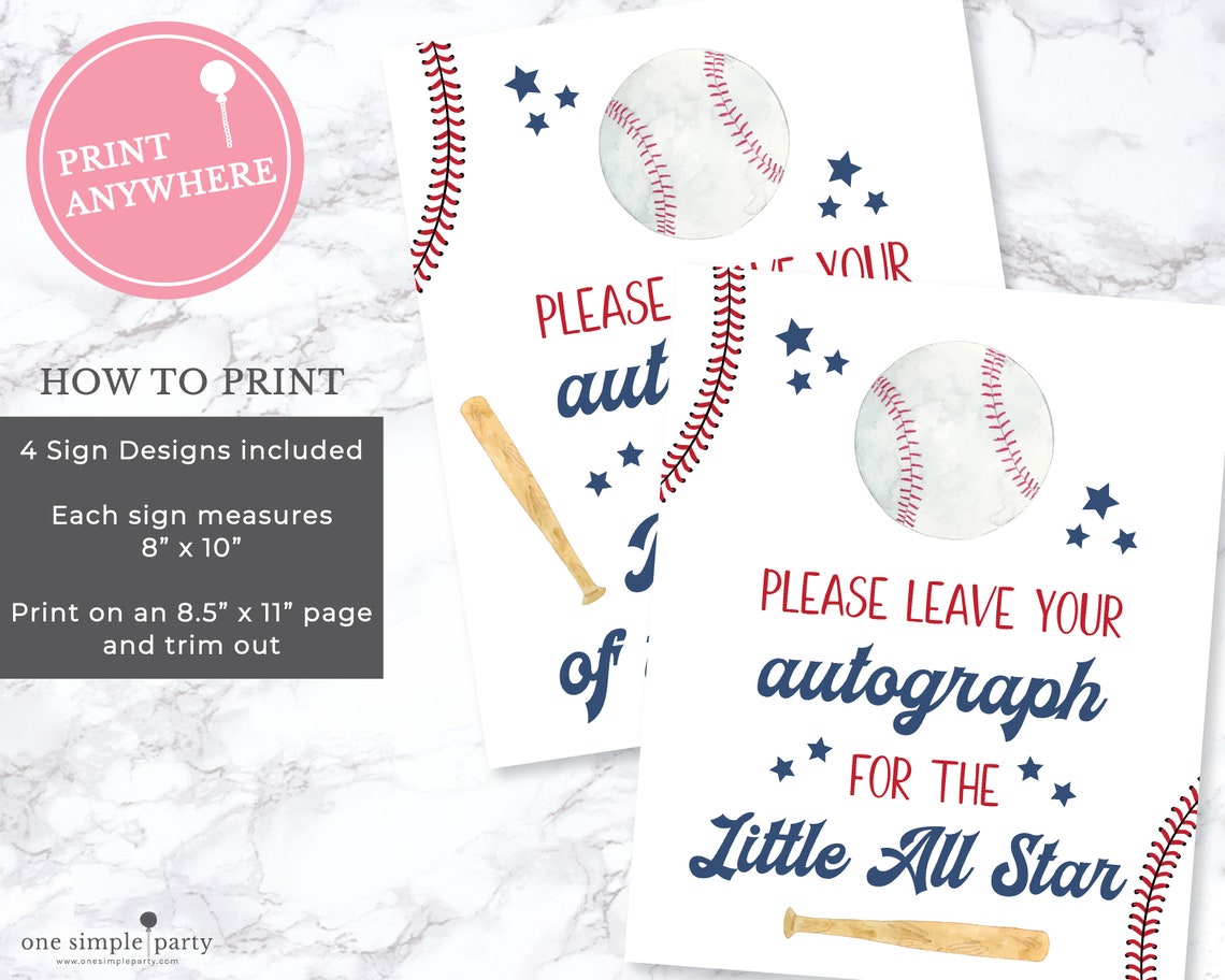 Please Autograph My Birthday Ball Sign Set - Baseball Party Sign ...