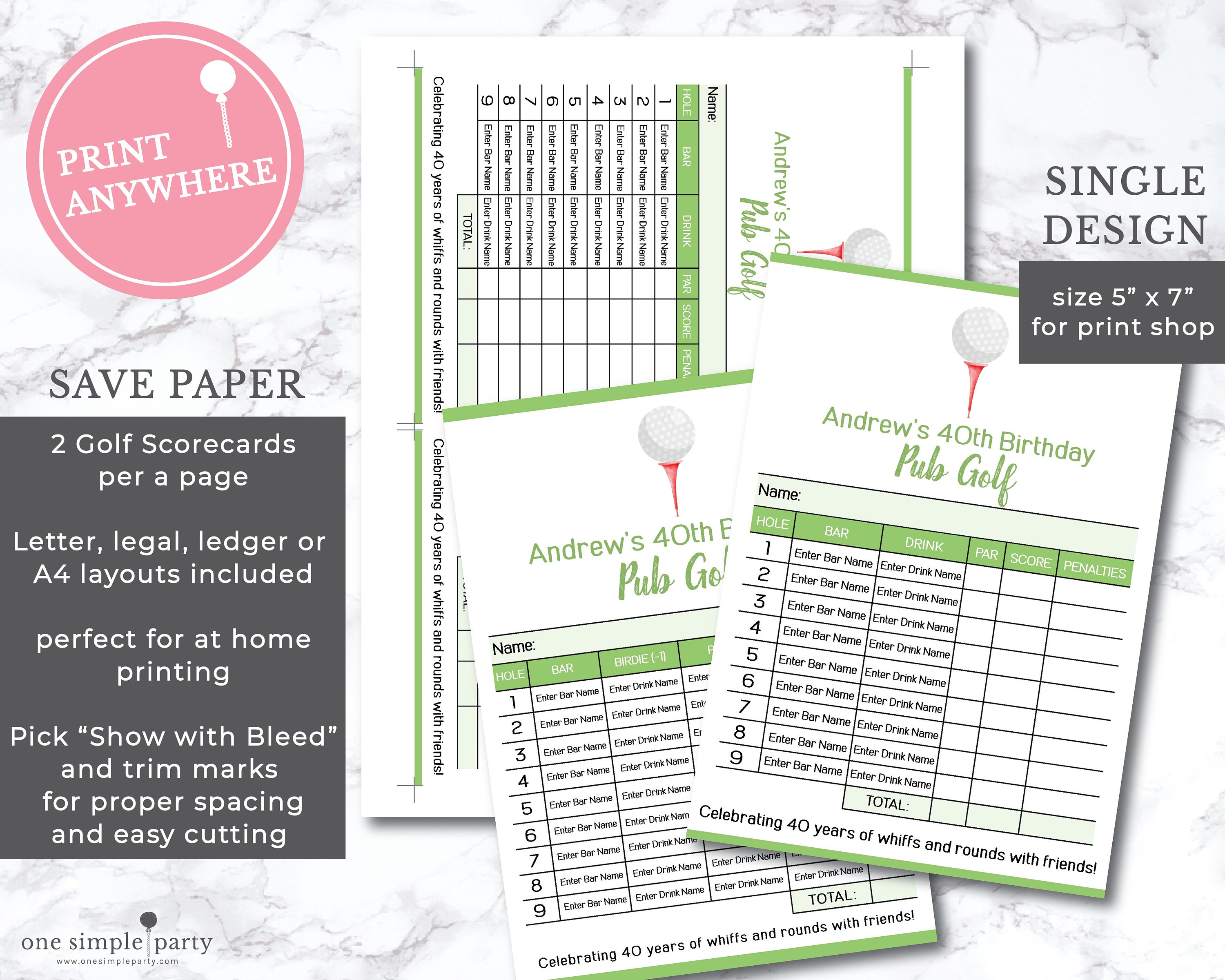 EDITABLE Pub Golf Scorecard Pub Golf Bar Golf Scorecard - Etsy UK