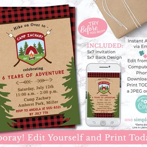 EDITABLE Plaid Camping Party Invitation - Camping Birthday - Camping ...
