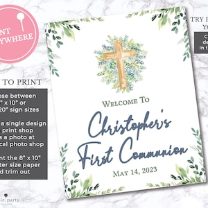 EDITABLE Greenery First Communion Welcome Sign - Communion Boy - First ...