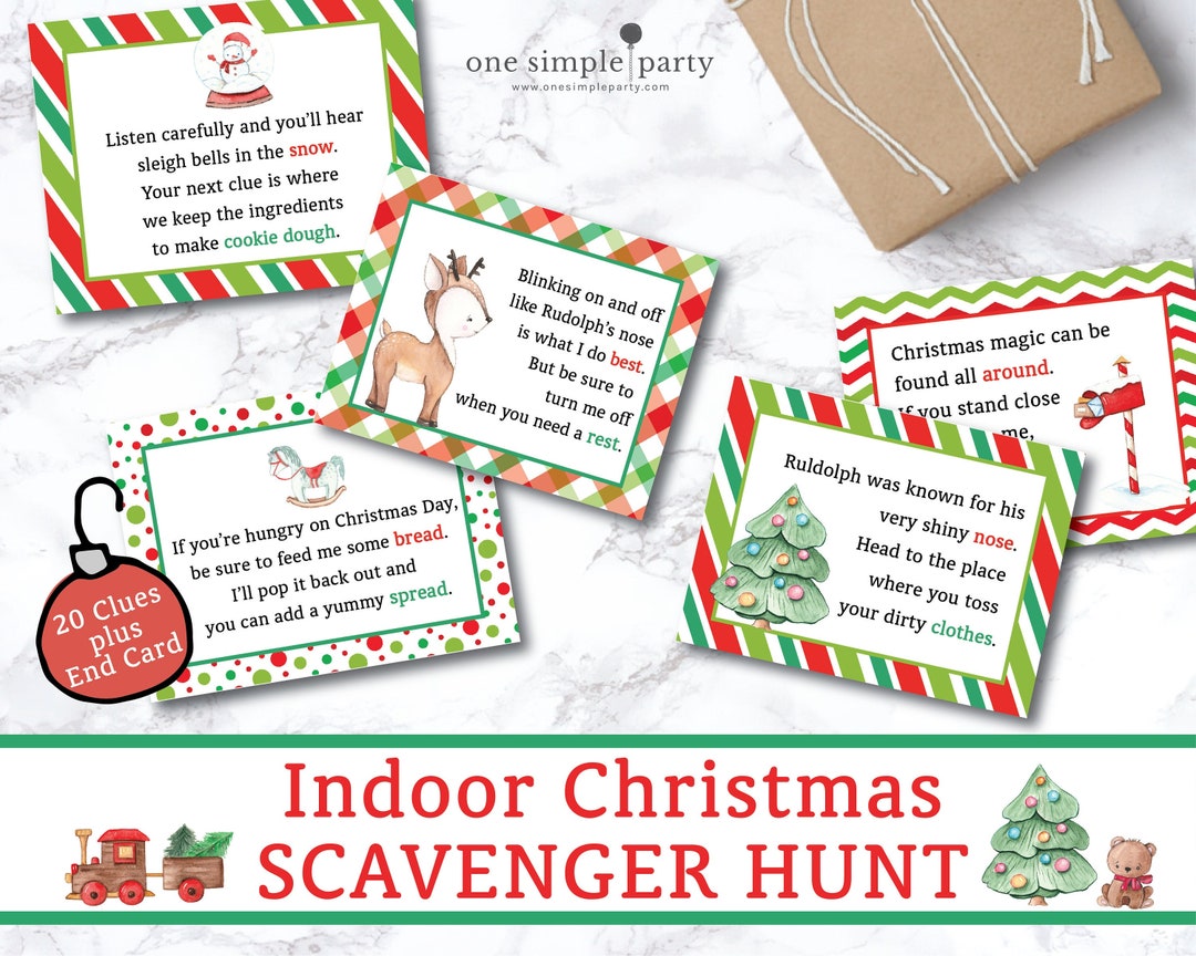 Printable Indoor Christmas Scavenger Hunt - Christmas Treasure Hunt ...