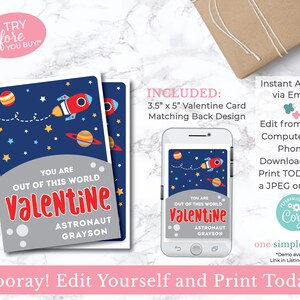 EDITABLE Space Valentine Card - Outer Space Valentines - Kids Valentine ...