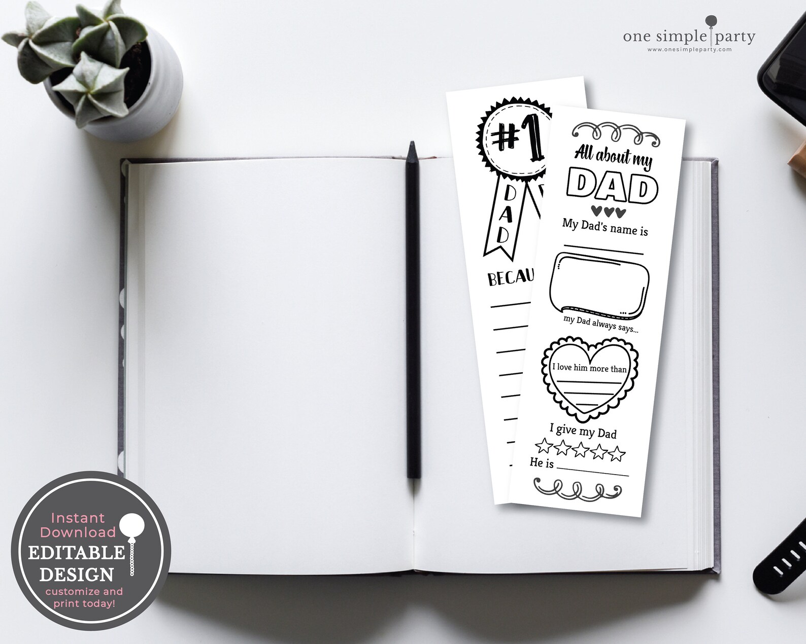 Editable Father's Day Bookmarks: All About My Dad Printable (instant ...