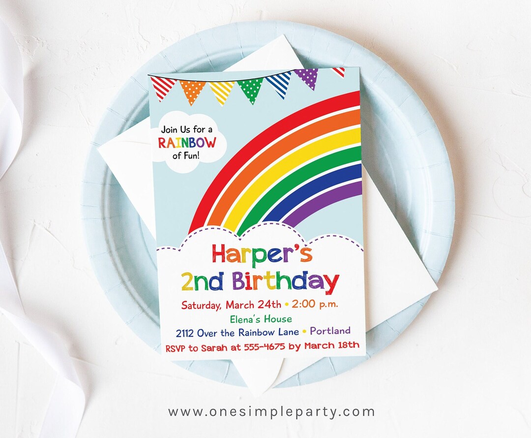 EDITABLE Rainbow Birthday Invitation - Rainbow Invitation - Rainbow ...