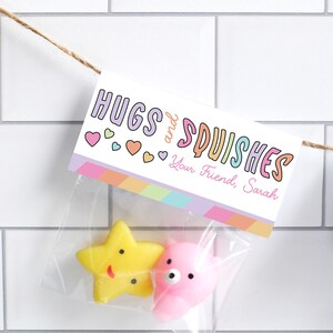 EDITABLE Rainbow Hugs and Squishes Valentine Bag Topper, Kids Valentine ...