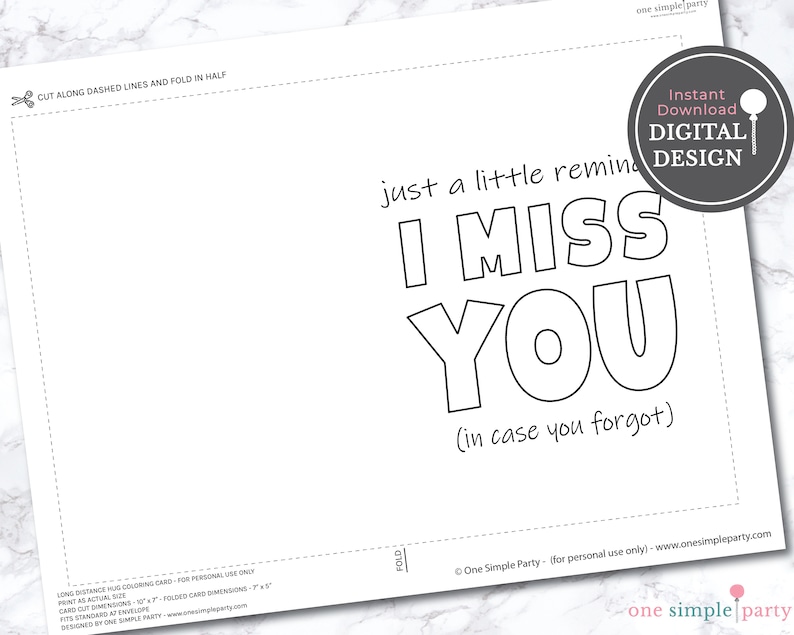 INSTANT DOWNLOAD - Kids I Miss You Coloring Card - Thinking of You ...