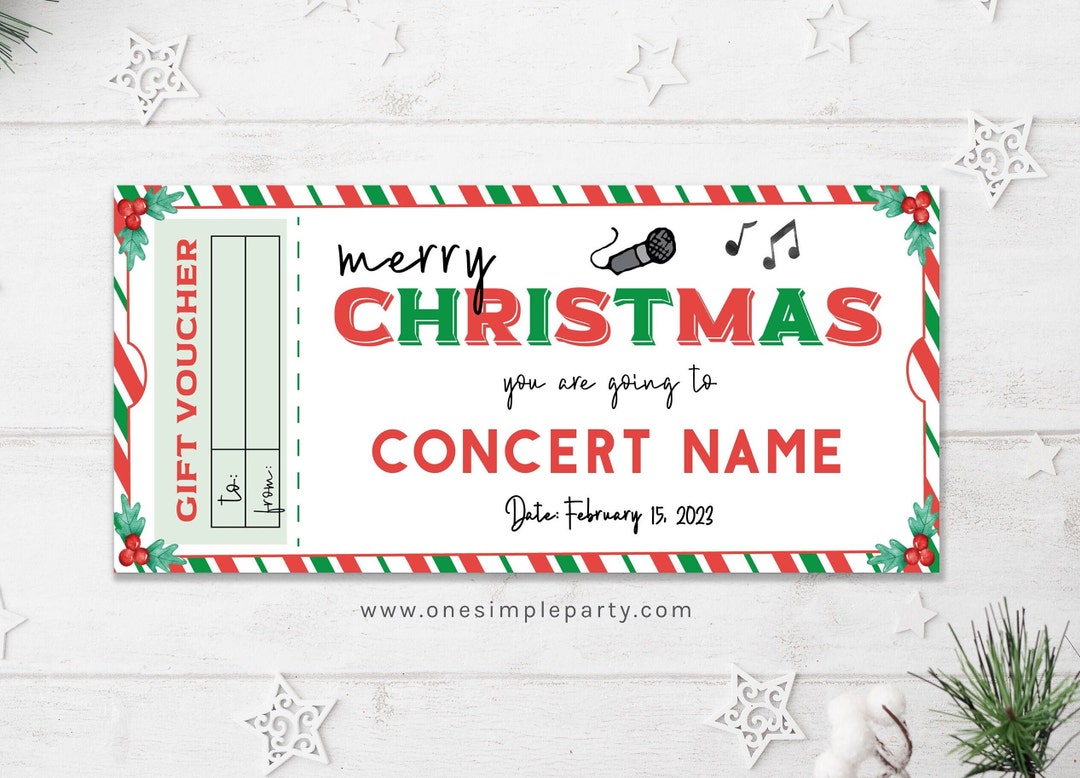 EDITABLE Concert Ticket Christmas Gift Certificate Template - Gift ...