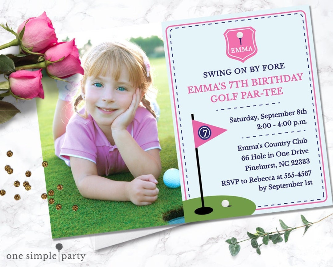 EDITABLE Girl Golf Birthday Photo Invitation Golf Birthday Party Mini ...