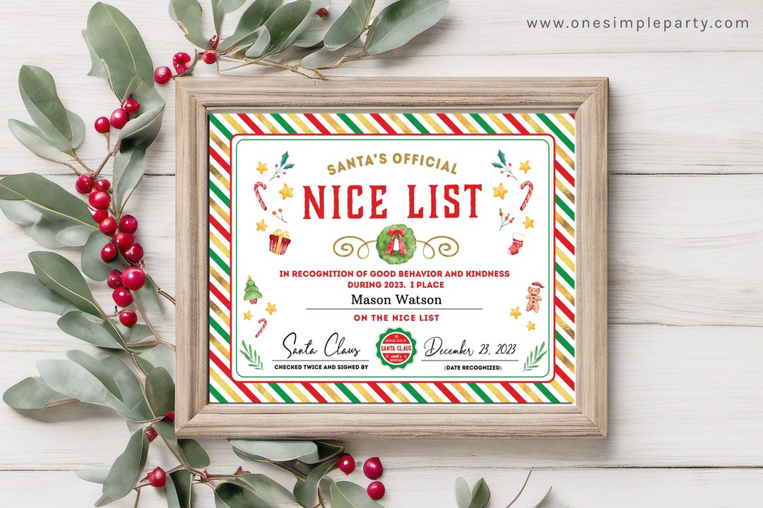 EDITABLE Santa Nice List Certificate - Santa List - Naughty or Nice ...