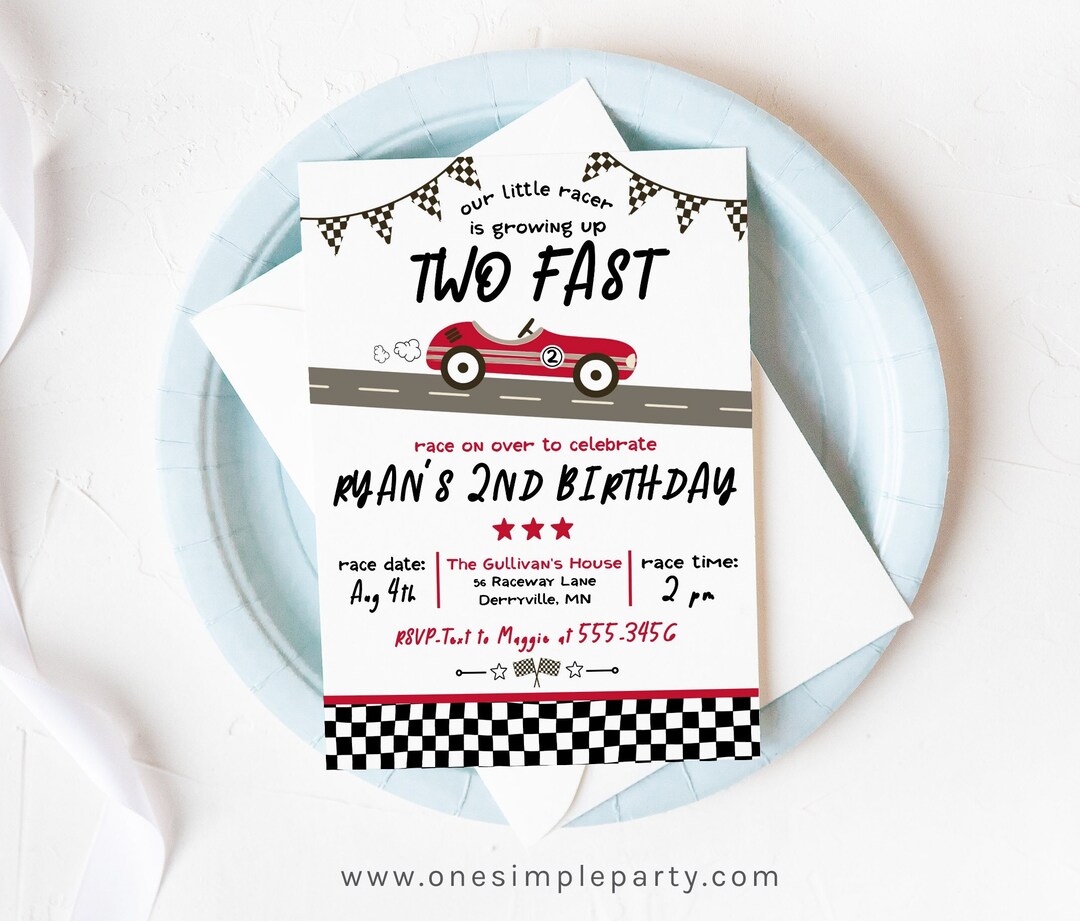 EDITABLE Red Race Car Two Fast Birthday Invite - Two Fast Invitation ...