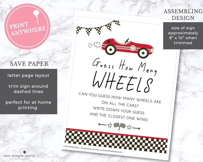 Red Race Car Party Game Guess How Many Wheels Race Car Party - Etsy