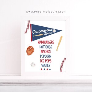 EDITABLE Baseball Concessions Sign - Baseball Party - Concessions Menu ...