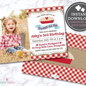 EDITABLE Pie Party Birthday Photo Invitation - Pie Birthday - Sweet as ...