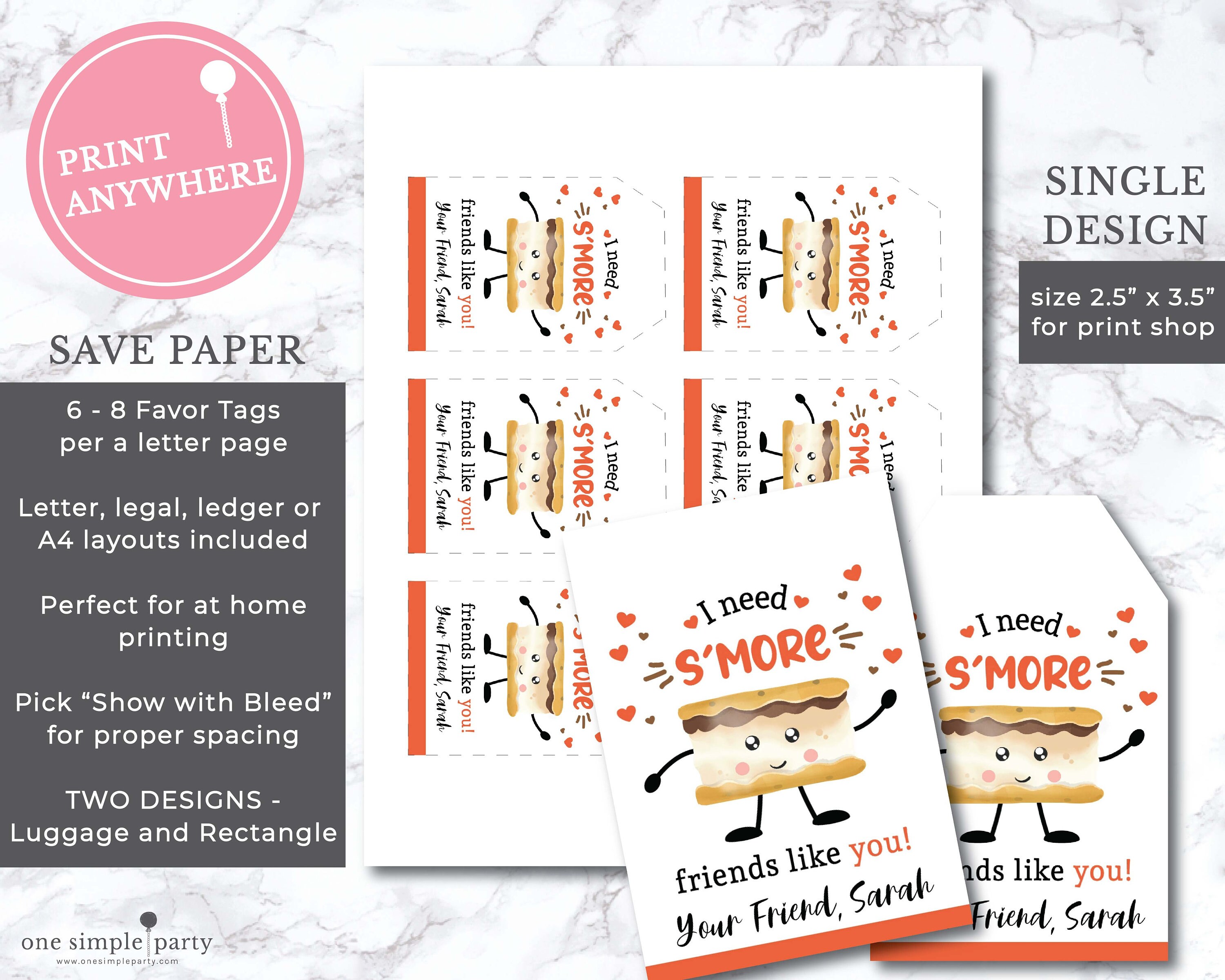 EDITABLE Smores Valentine Tag - Kids Valentine - Valentine Tag ...