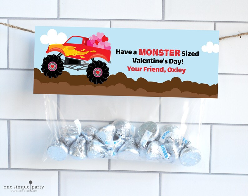 EDITABLE Monster Truck Valentine Bag Topper, Kids Valentine, Boy ...