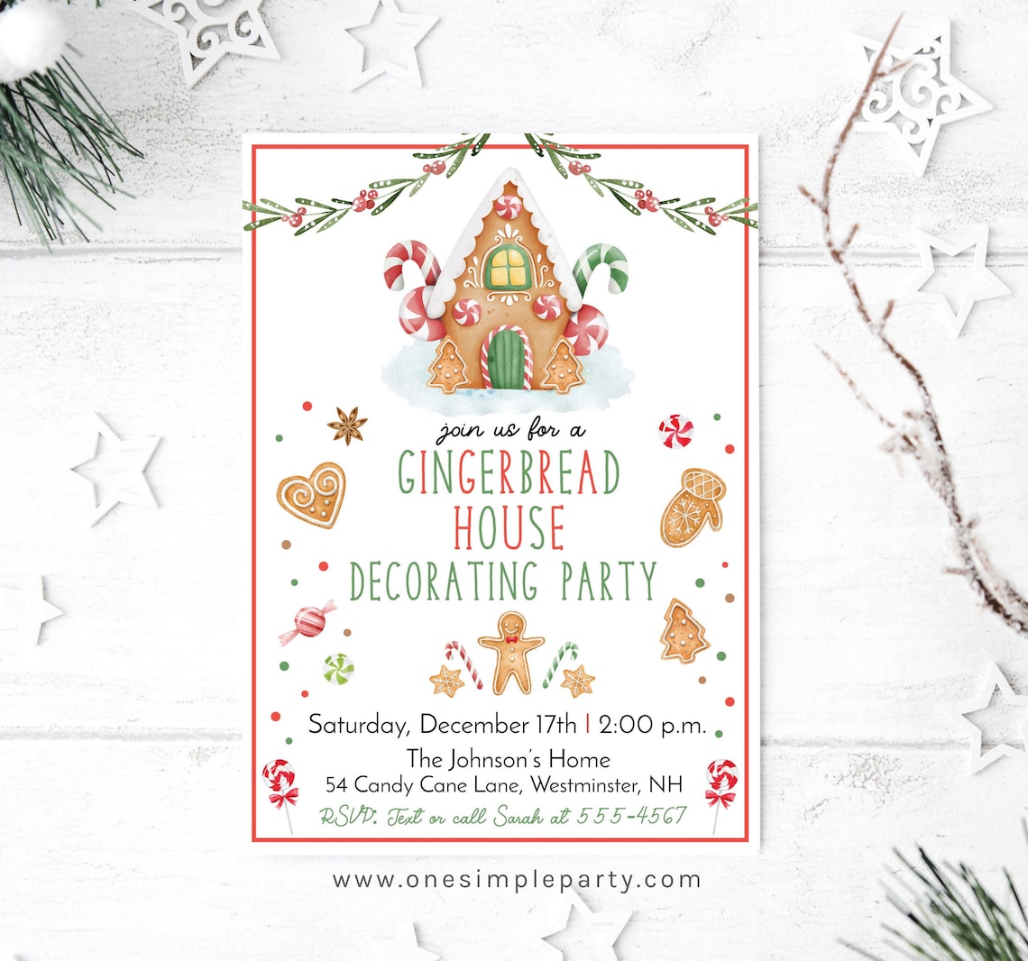 EDITABLE Gingerbread House Decorating Party Invite - Etsy
