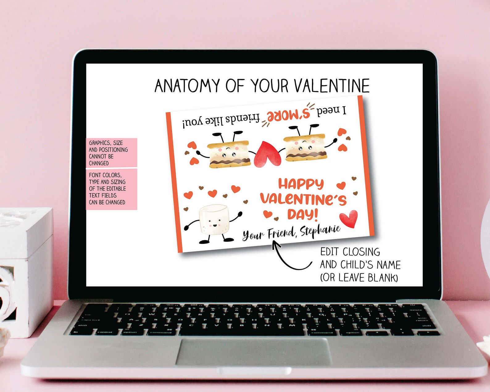 EDITABLE Smores Valentine Bag Topper Kids Valentine Smores - Etsy