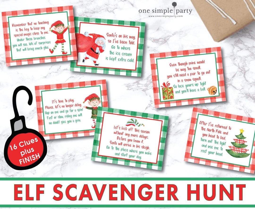 Printable Elf Scavenger Hunt - Christmas Scavenger Hunt - Elf Arrival ...