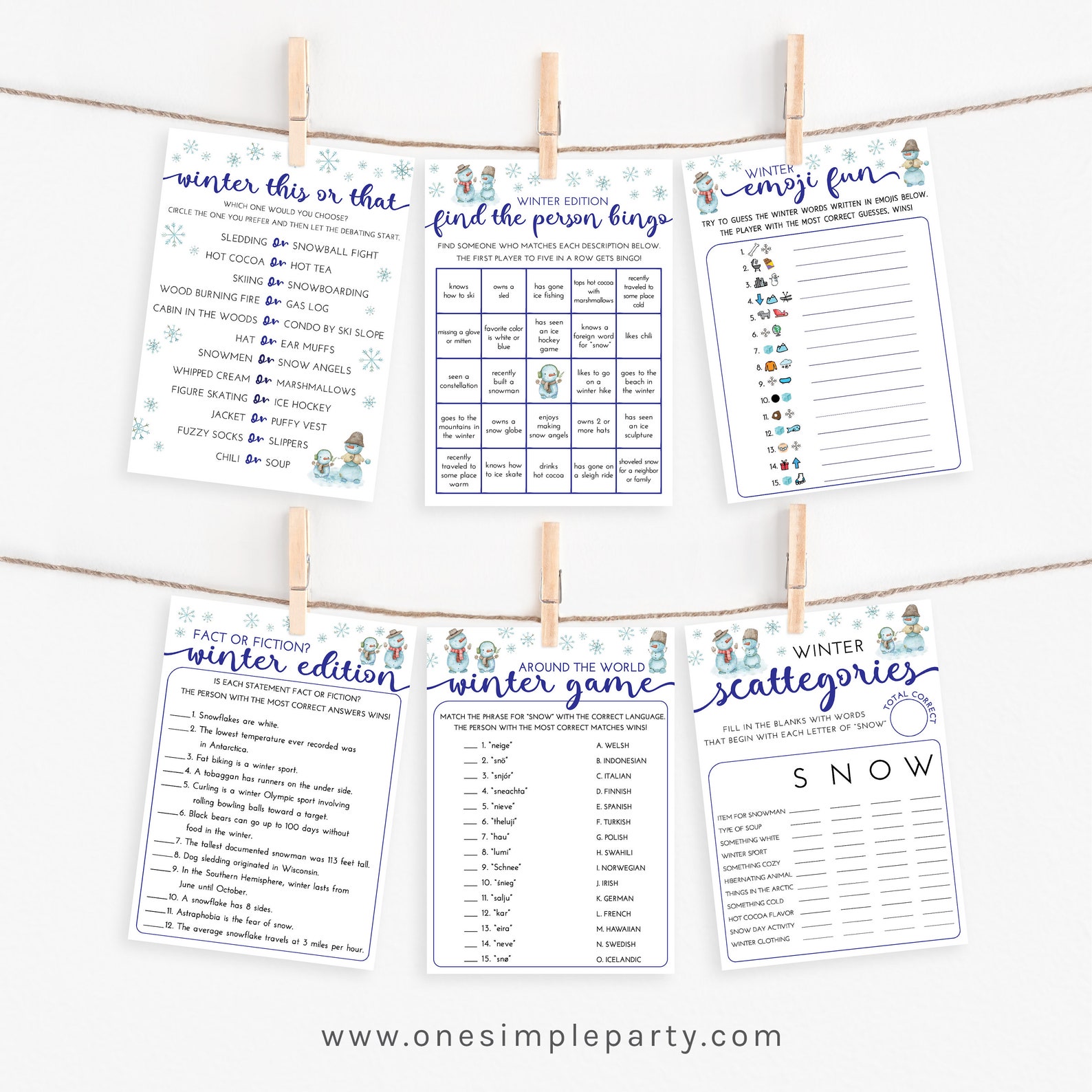 11 Printable Snowman Winter Games Set Winter Party Game - Etsy