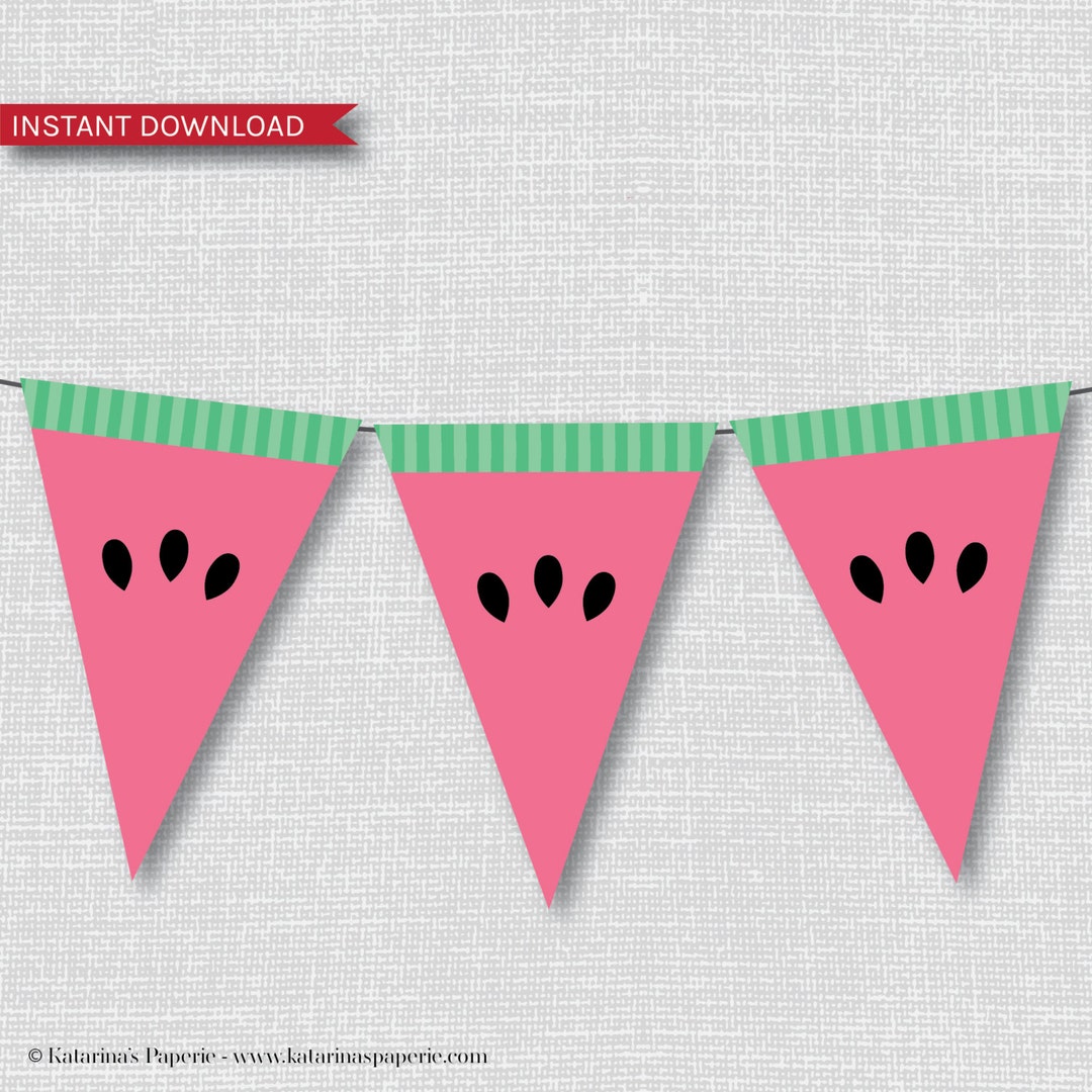INSTANT DOWNLOAD - Watermelon Pennant Flag Party Banner - Watermelon ...