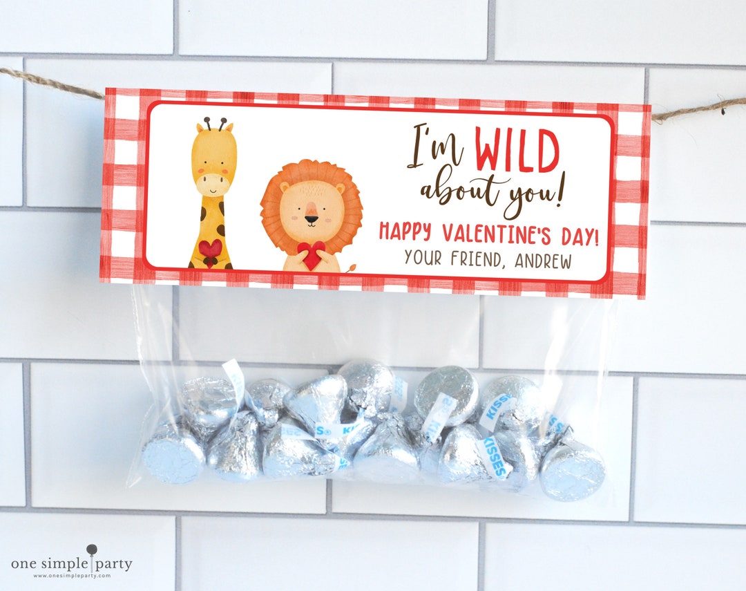 EDITABLE Jungle Animal Valentine Bag Topper, Kids Valentine, Wild About ...