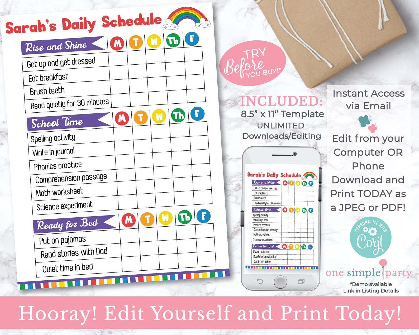 EDITABLE Rainbow School Schedule Daily Schedule Kids Daily | Etsy