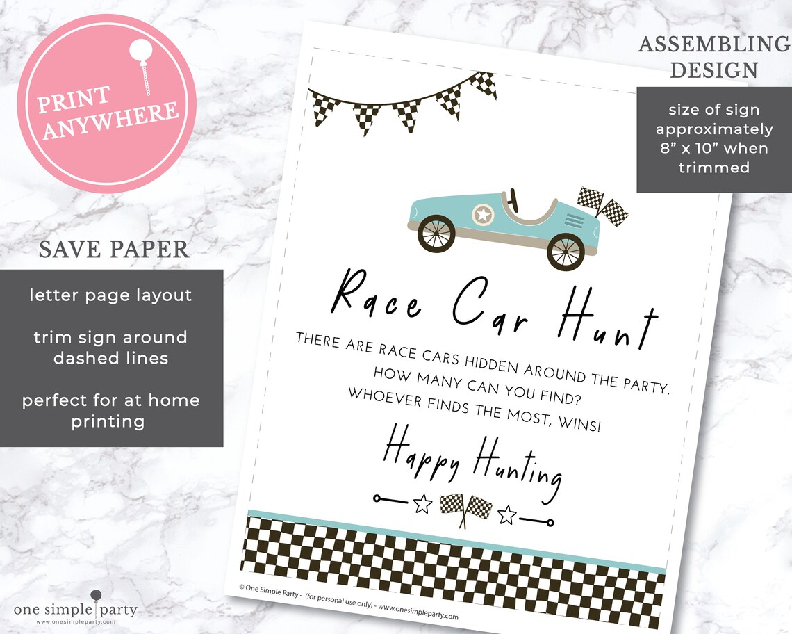 Blue Race Car Party Game Race Car Hunt Race Car Party Race - Etsy