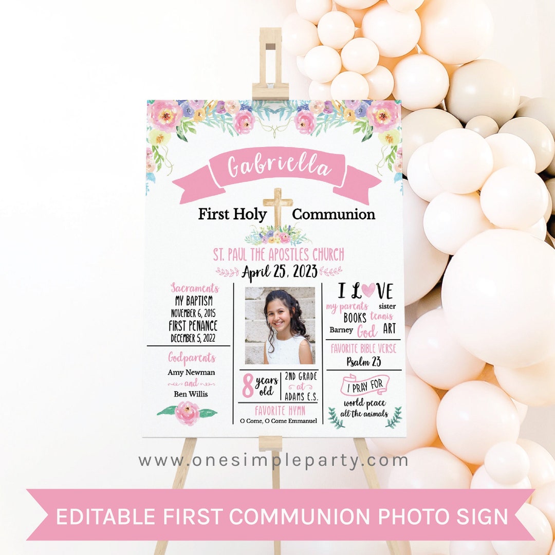EDITABLE Floral First Communion Photo Poster, First Communion Gift ...