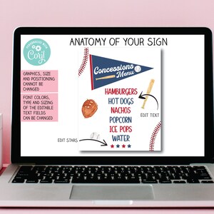 EDITABLE Baseball Concessions Sign - Baseball Party - Concessions Menu ...